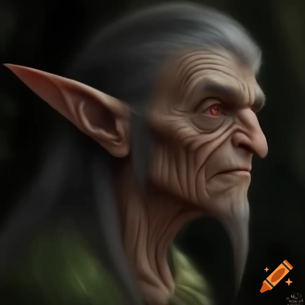 Full body profile of an old elf character on Craiyon