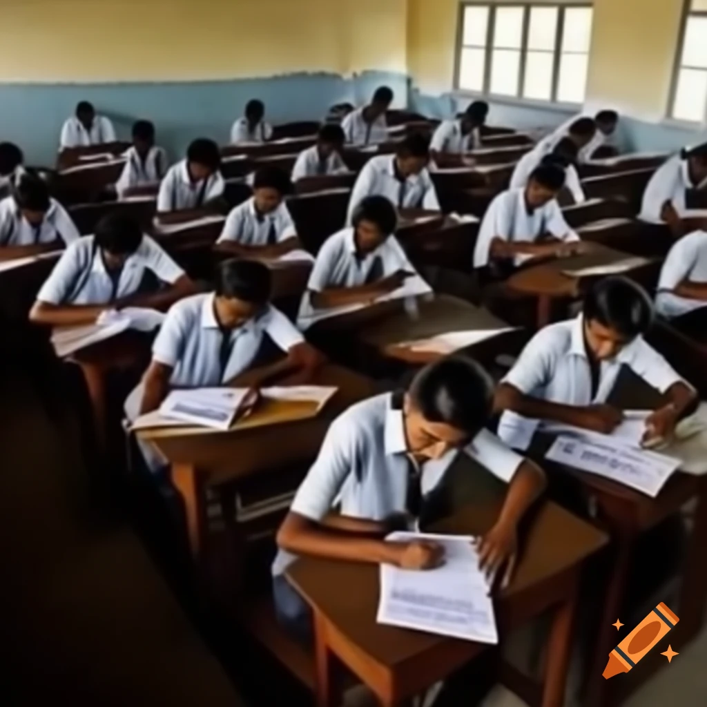 Realistic depiction of Indian examination hall with class 10 students ...