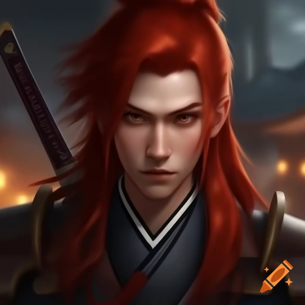 Redhead young male samurai shugenja from kitsune clan, inspired by rpg ...