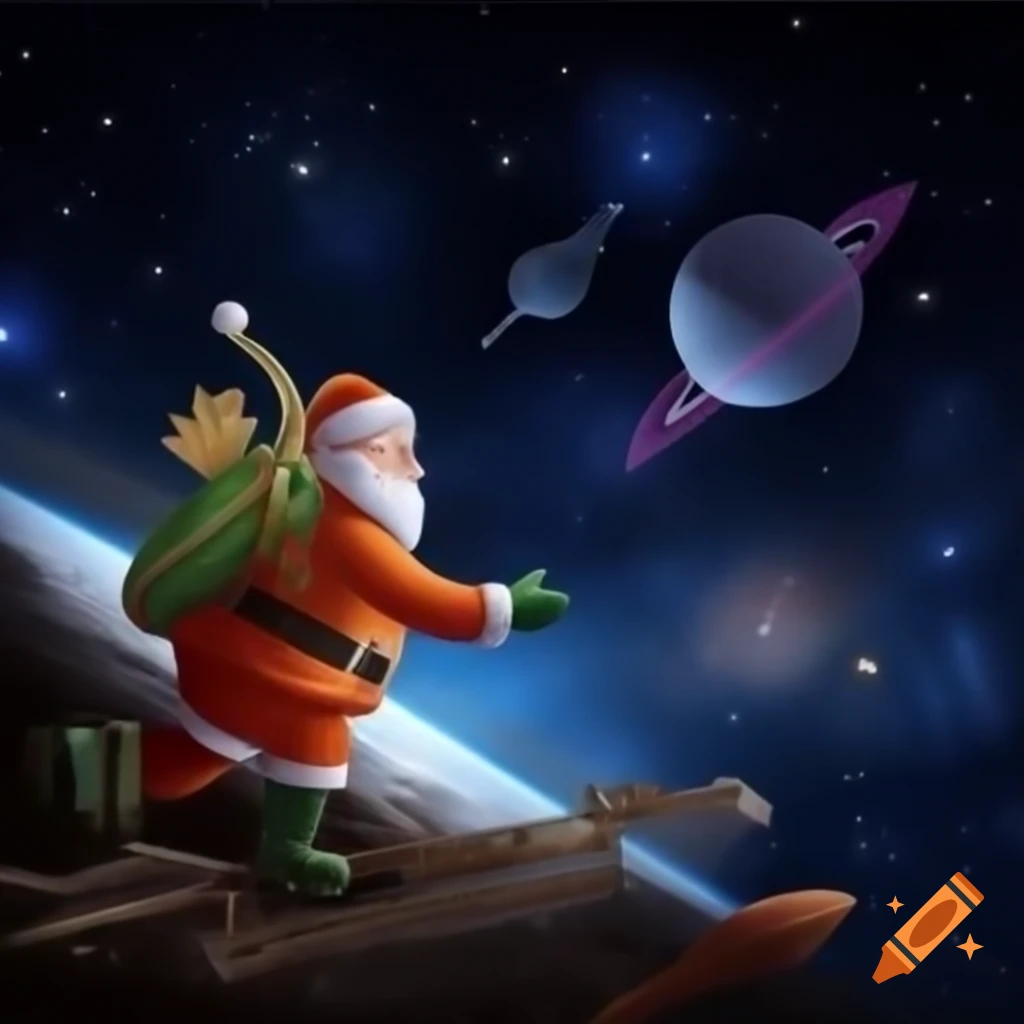 Festive christmas theme depicted in outer space on Craiyon