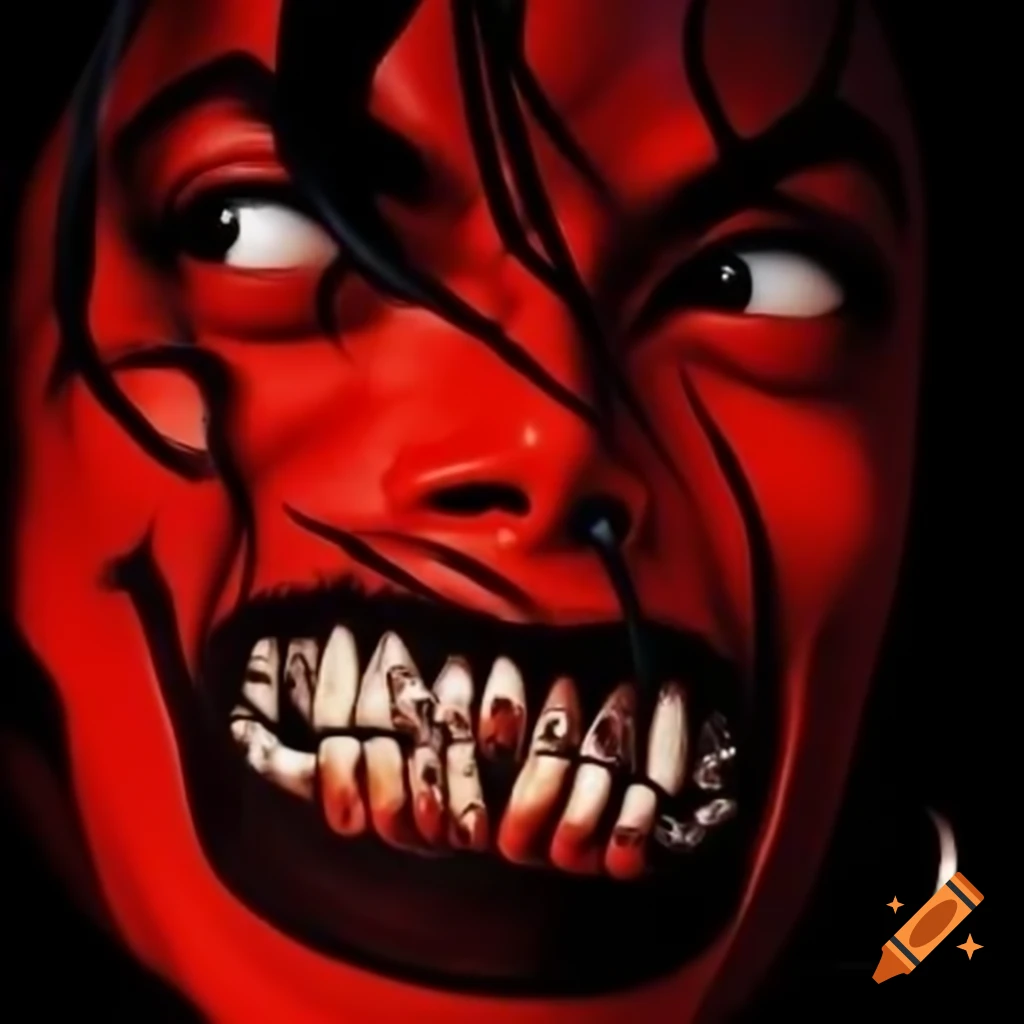 Scary depiction of devil transformation with sharp teeth on Craiyon