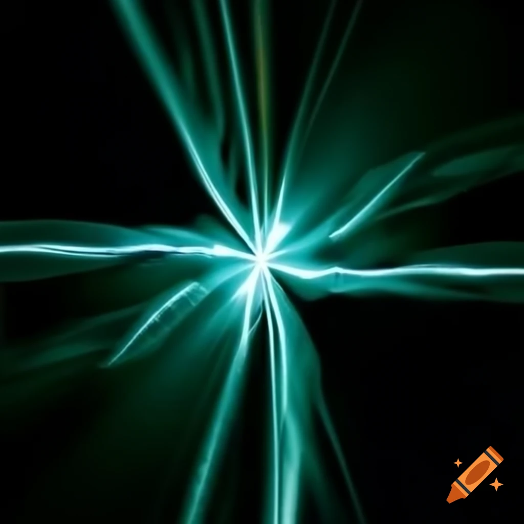 Electric blue energy ribbons colliding with dark green and golden smoke ...