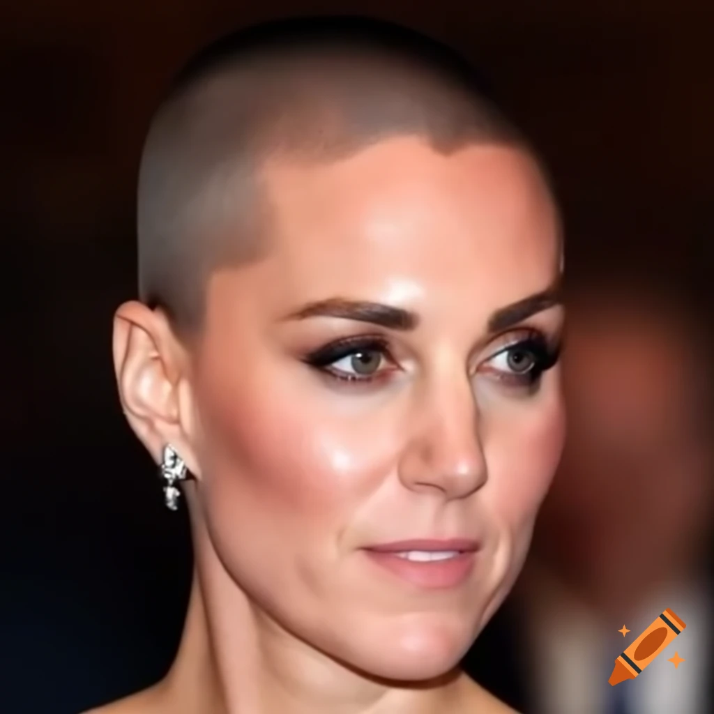 Princess Kate Middleton with striking edgy shaved hairstyle on Craiyon