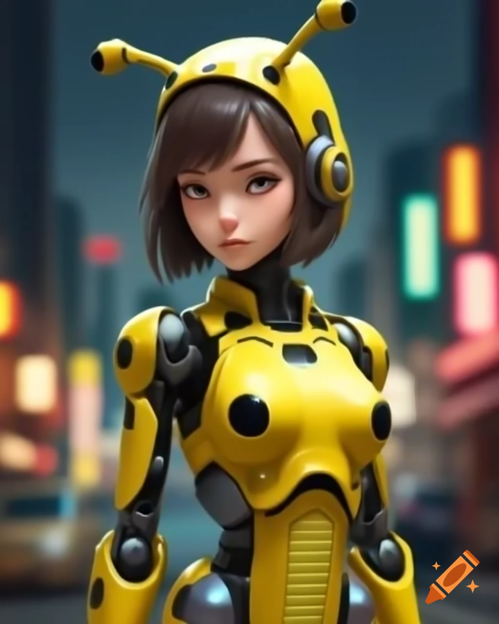 Caterpillar-themed cyborg girl in anime style on Craiyon