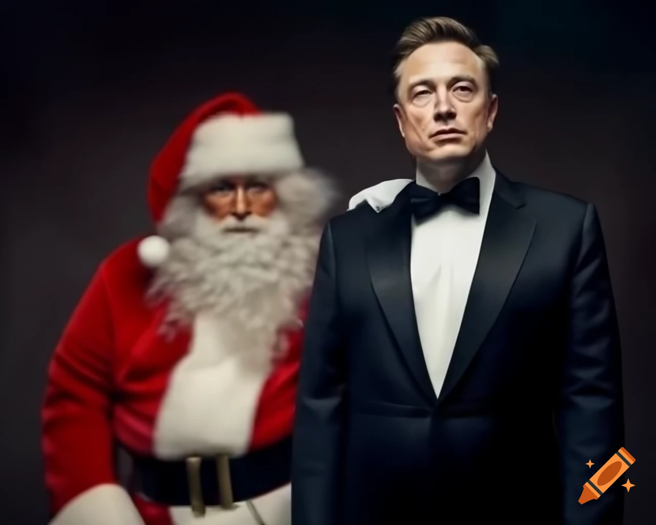 Trump as santa claus and elon musk as an elf in a festive scene on Craiyon