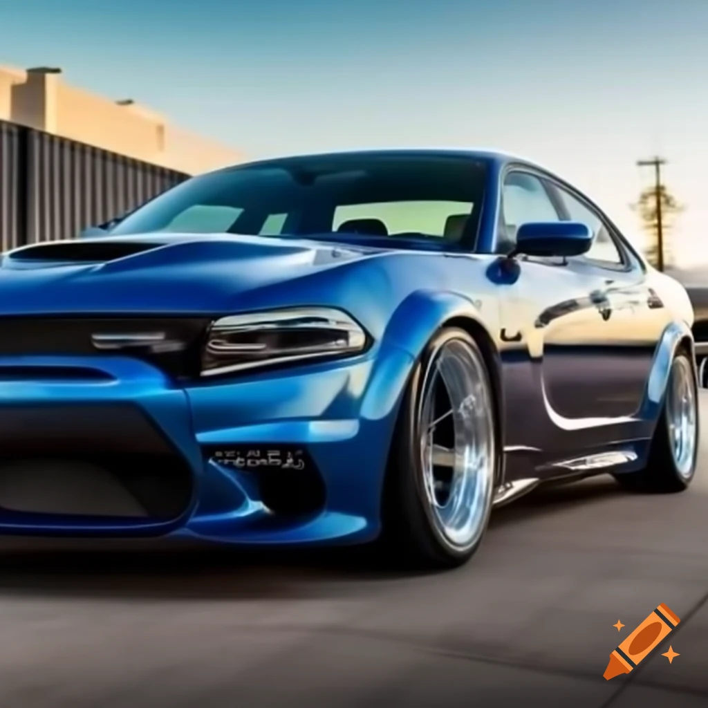 Blue Dodge Charger RT showcasing chrome rims on Craiyon