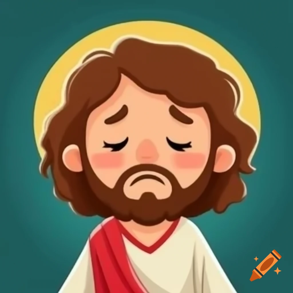 Cartoon depiction of a sad Jesus on Craiyon