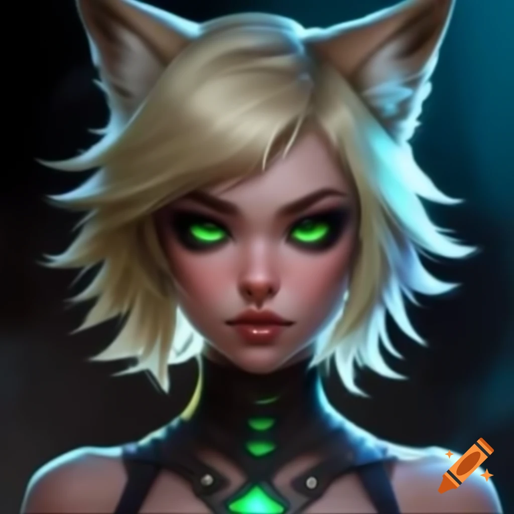 Cyberpunk netrunner girl with blonde hair and wolf ears in 4K HD on Craiyon