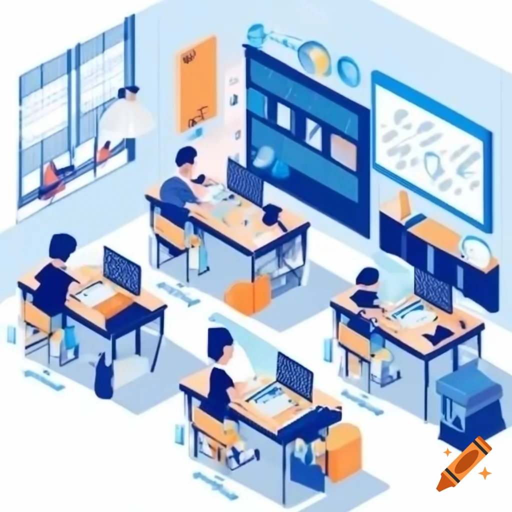 Modern classroom with smartboards and collaborative learning spaces on ...