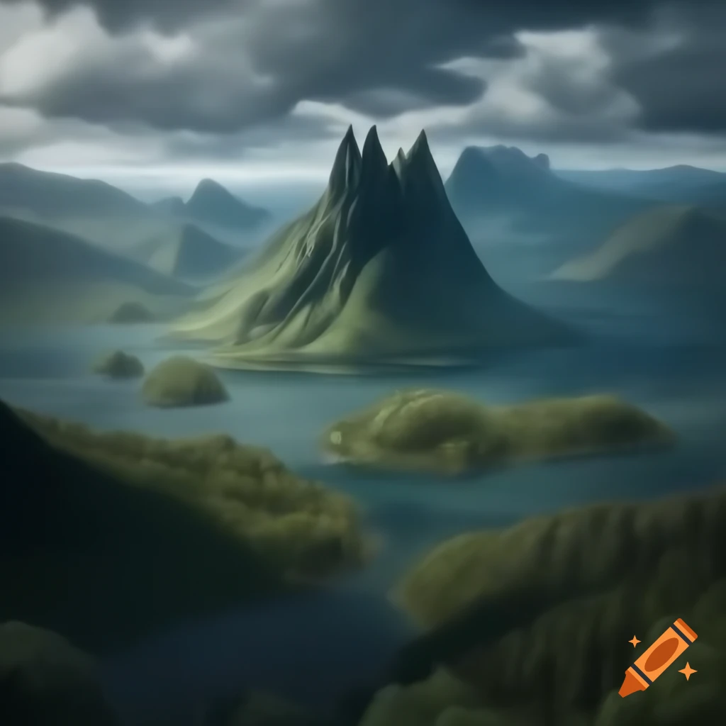 Untamed wild region with dense forests and jagged mountains on Craiyon