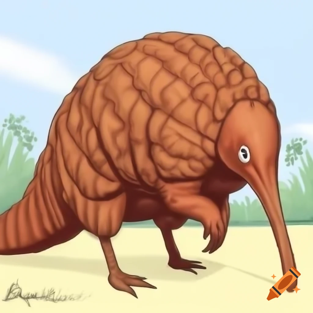 Hybrid creature combining features of ibis bird and giant pangolin on ...