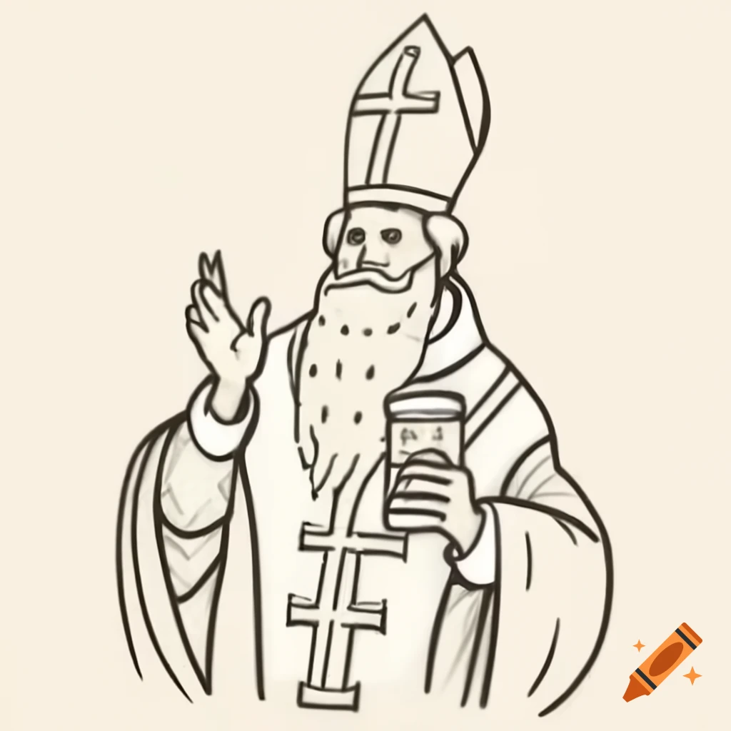 Saint Nicholas drawing with a man and a lady, incorporating beer on Craiyon