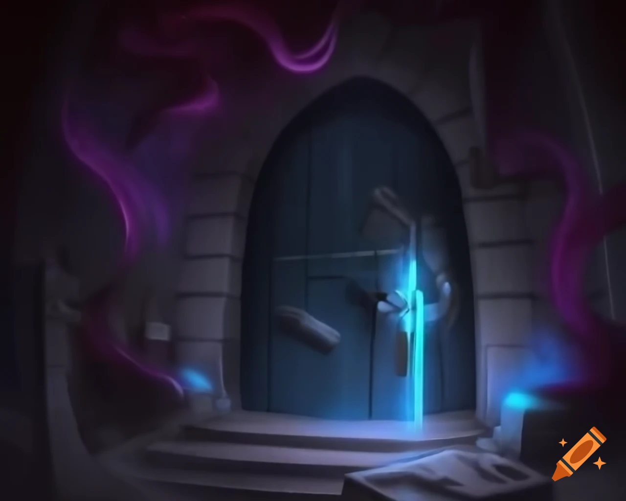 Dark fantasy scene of magical dungeon doors closing and locking on Craiyon