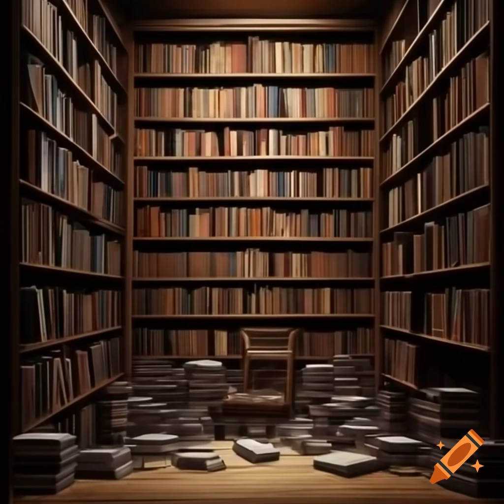Realistic library wall filled with books and 'Story Lane' in artistic ...