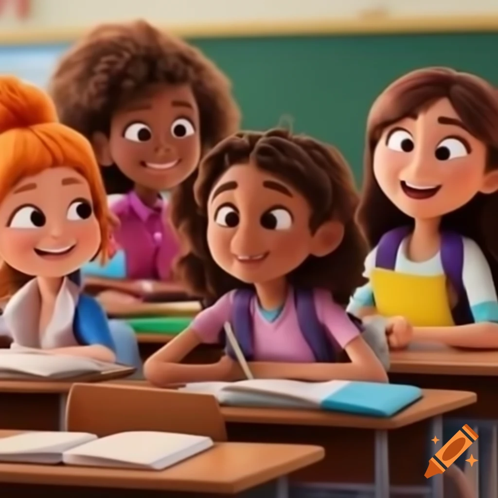 Classroom with diverse students, animated style, educational atmosphere ...