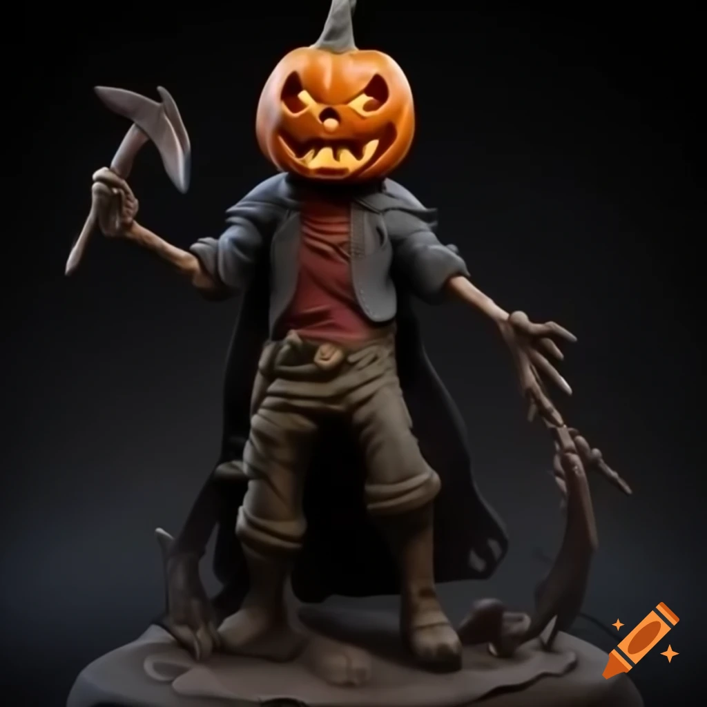 Sinister pumpkin character with skeleton body and tattered clothing on ...