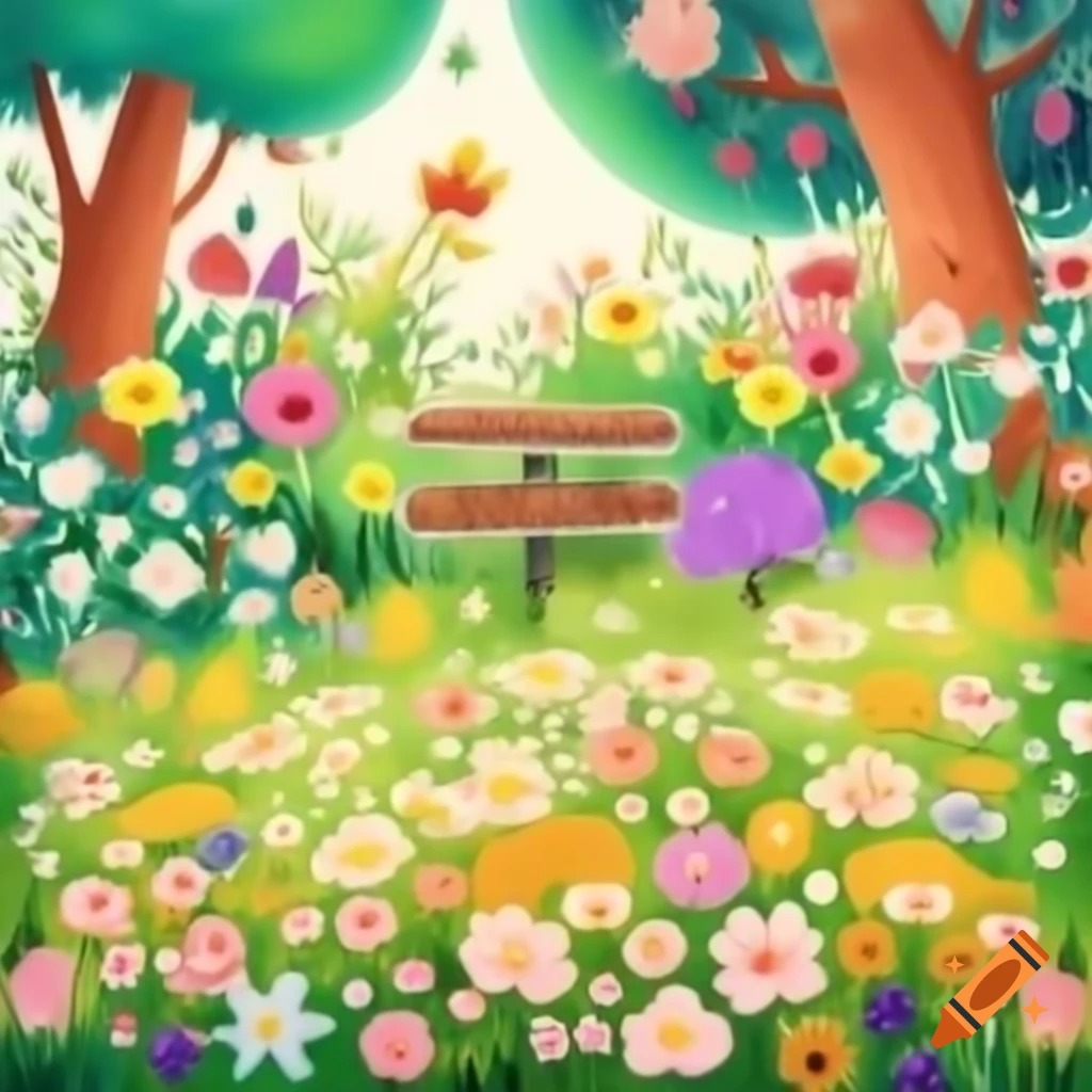 Whimsical animated garden with colorful flowers and dancing trees on ...