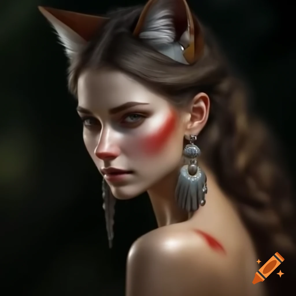 Realistic portrait of woman with fox ears and snout on Craiyon