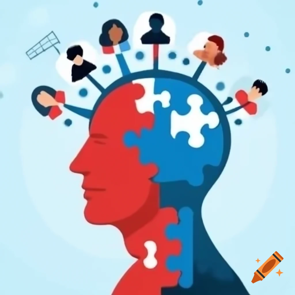 Illustration of brain with puzzle pieces representing society below on ...