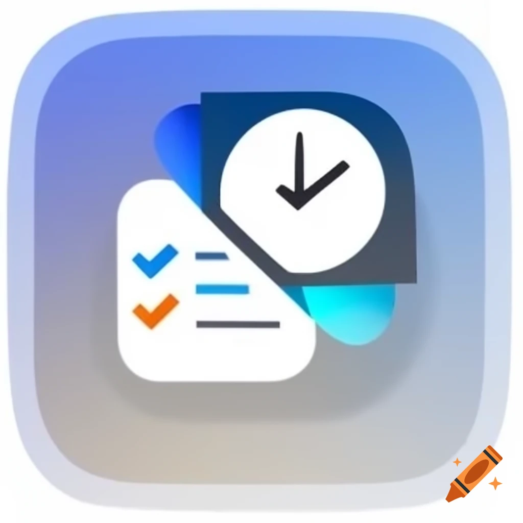 Logo featuring ticking clock and checklist in blue and gray gradients ...