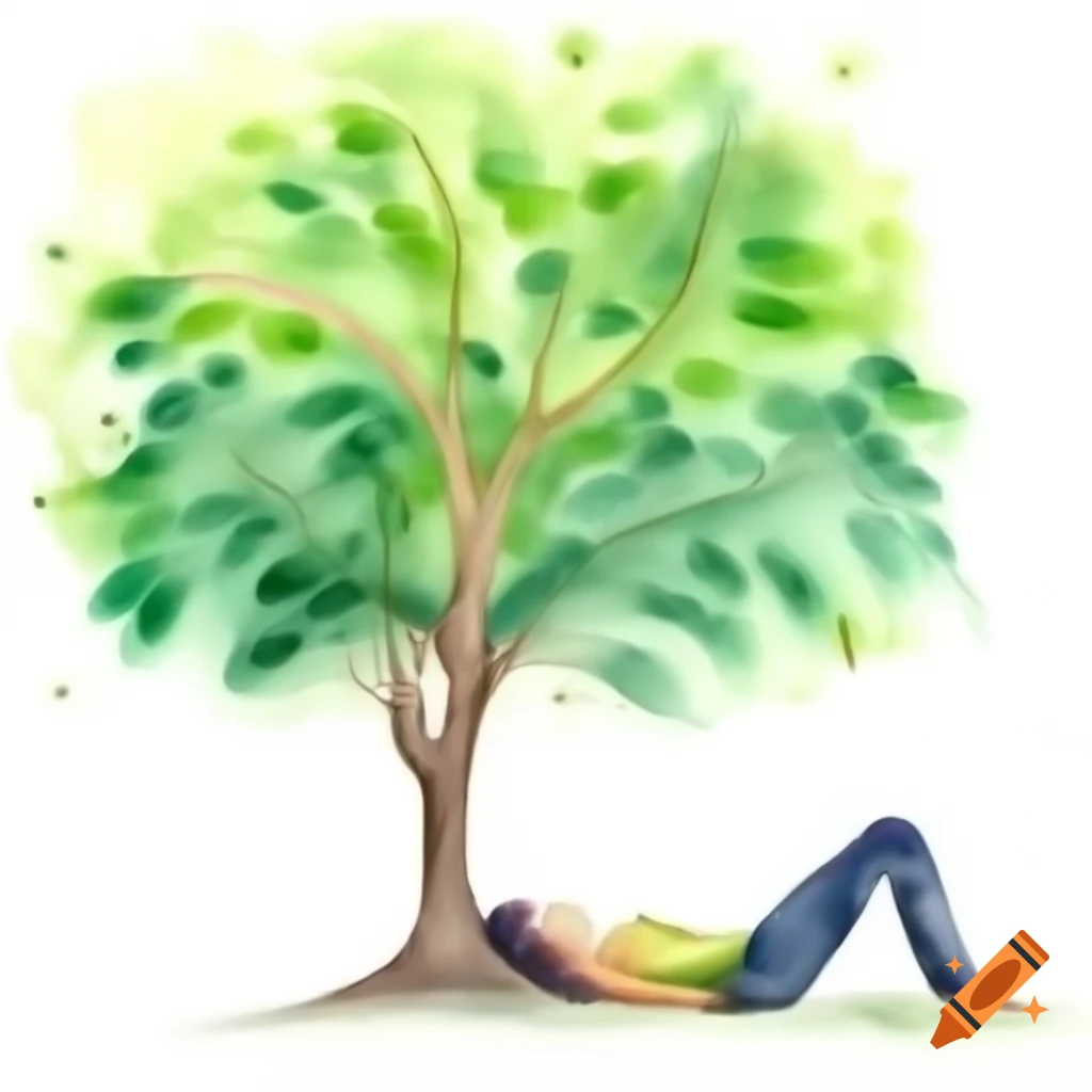 Beautiful tree with a lady lounging beneath it, artistic drawing on Craiyon