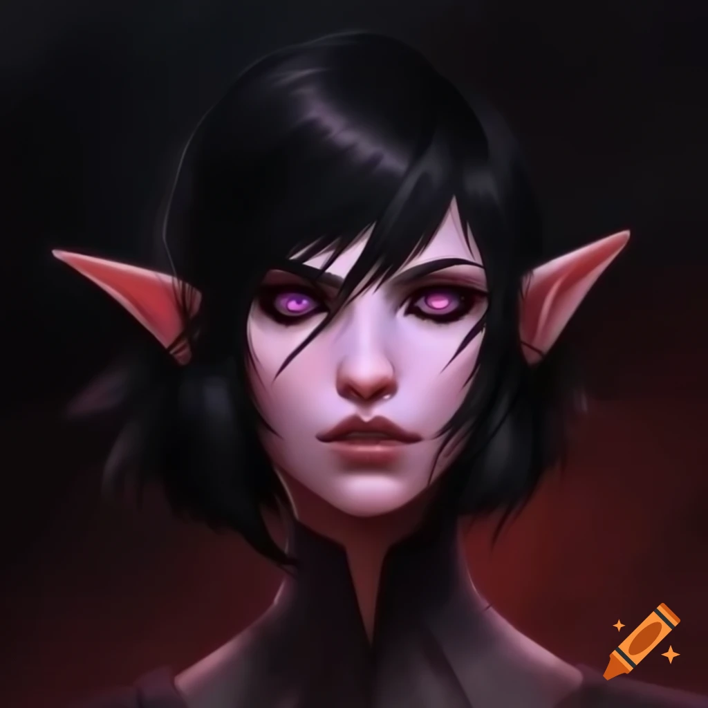 Gothic elf woman with dark hair in dynamic pose, ethereal intensity ...