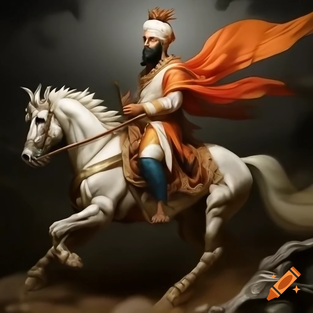 Lifelike painting of siri guru gobind singh on horseback, showcasing ...
