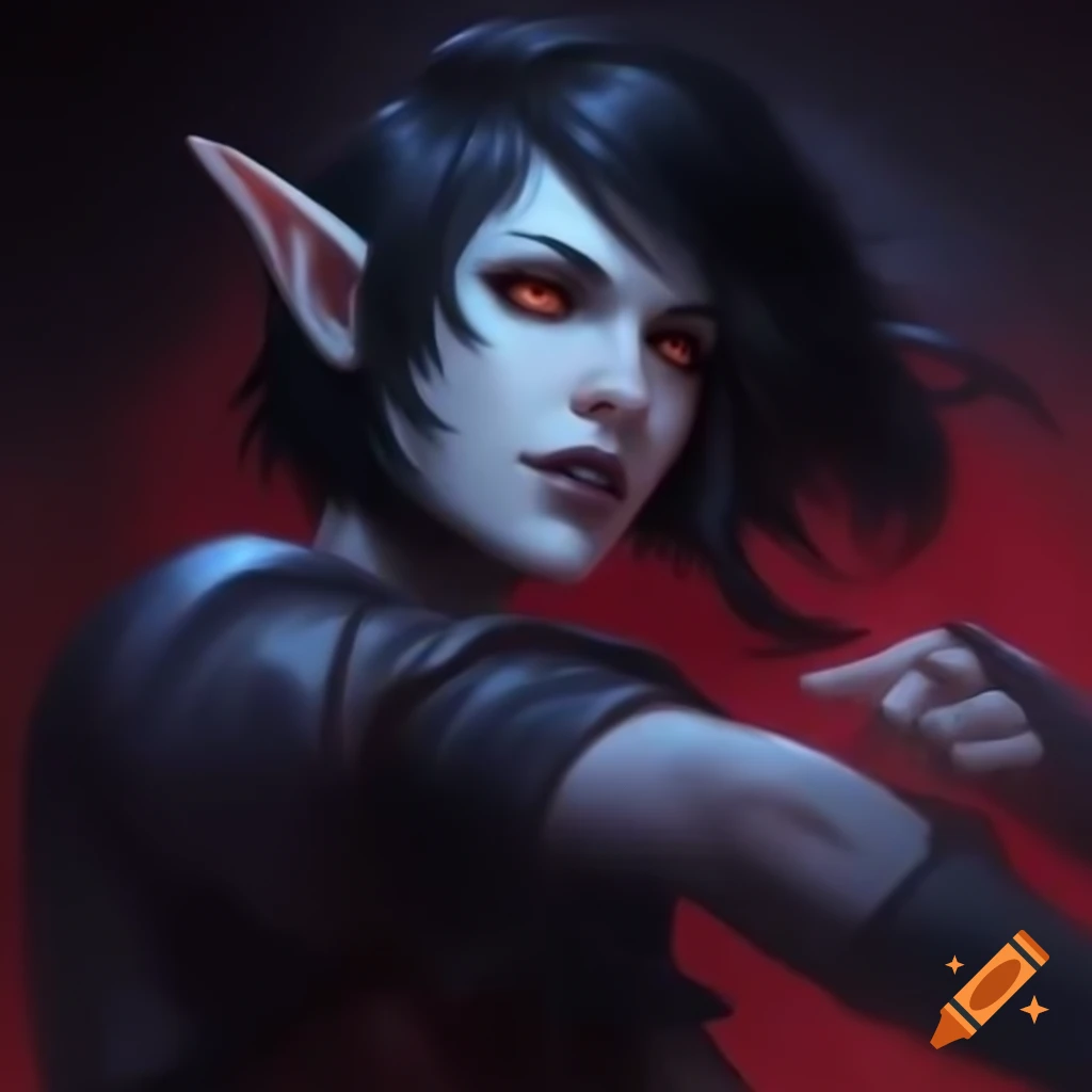 Gothic elf woman with dark hair in dynamic pose, ethereal intensity ...