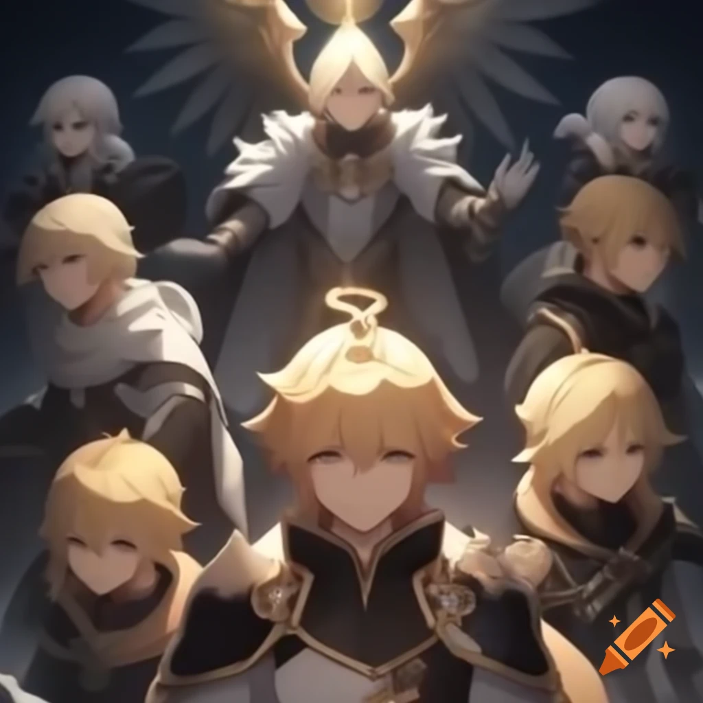 Group photo of Aetherion members, angel-like heroes from Divine ...