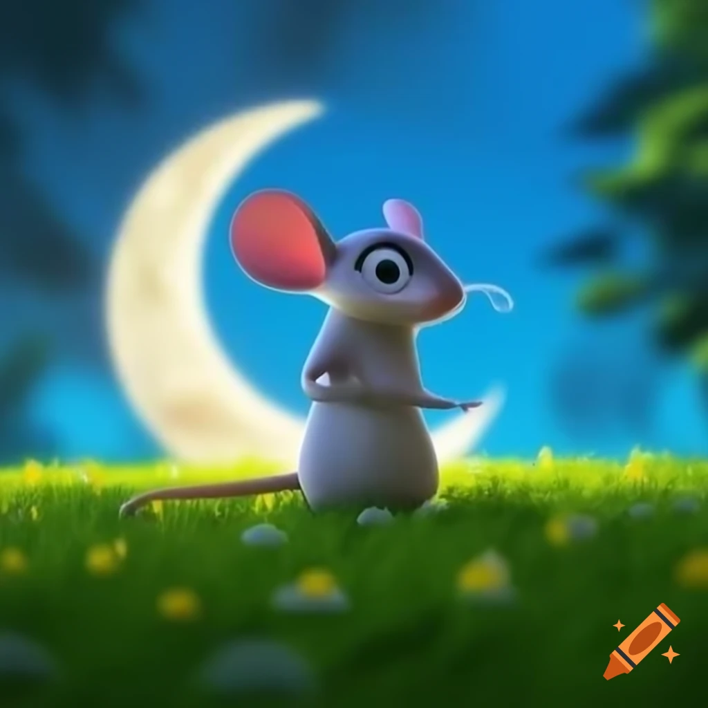 Pixar-style illustration of small mouse named Tito gazing at starry sky ...