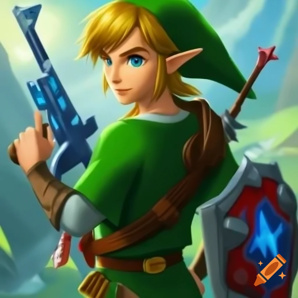 Sci-fi themed character resembling link from the legend of zelda with a ...