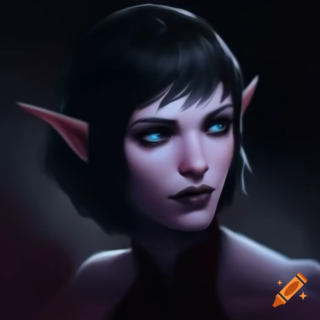 Gothic elf woman with dark hair in dynamic pose, ethereal intensity ...