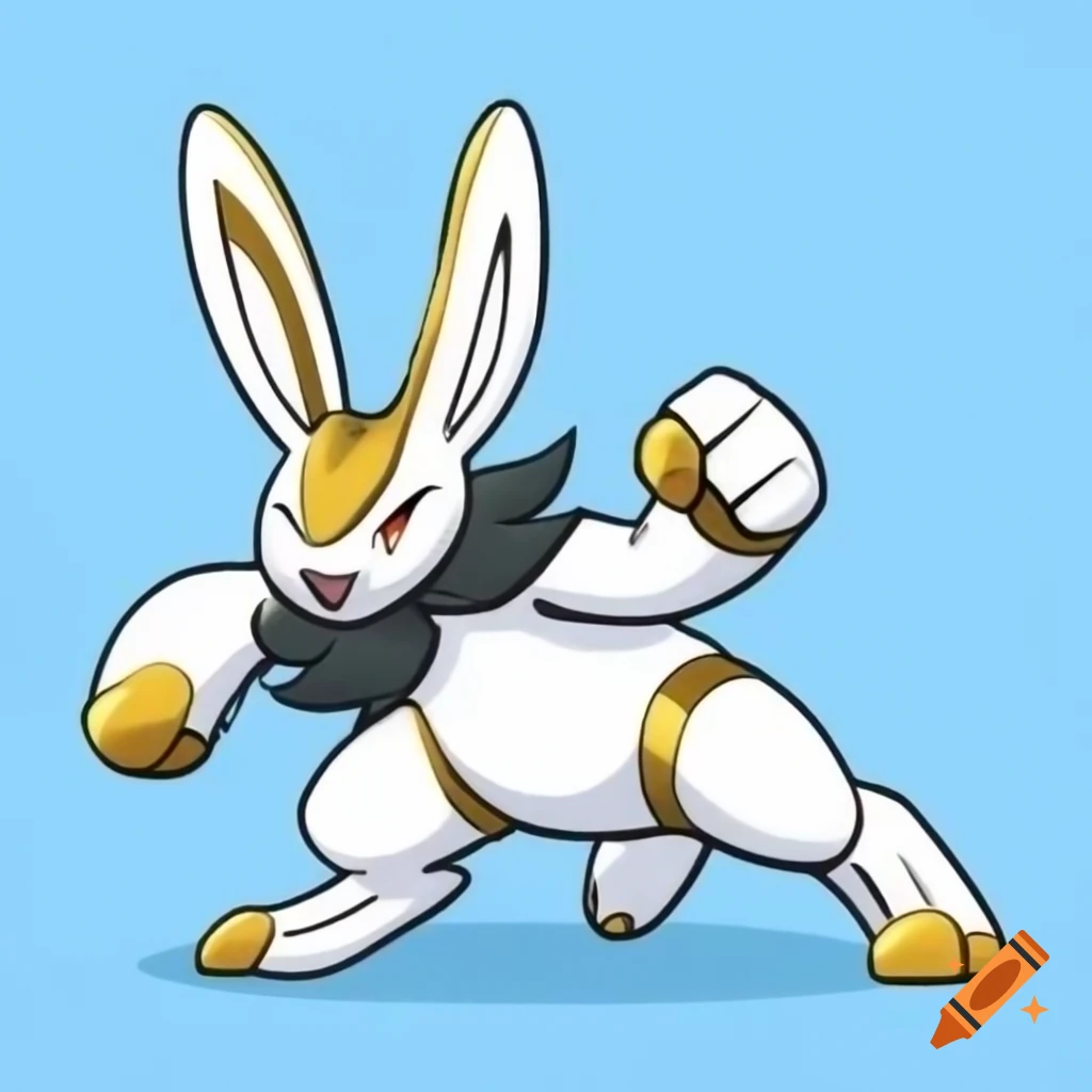 White and gold fighting type hare Pokémon in Ken Sugimori style on Craiyon