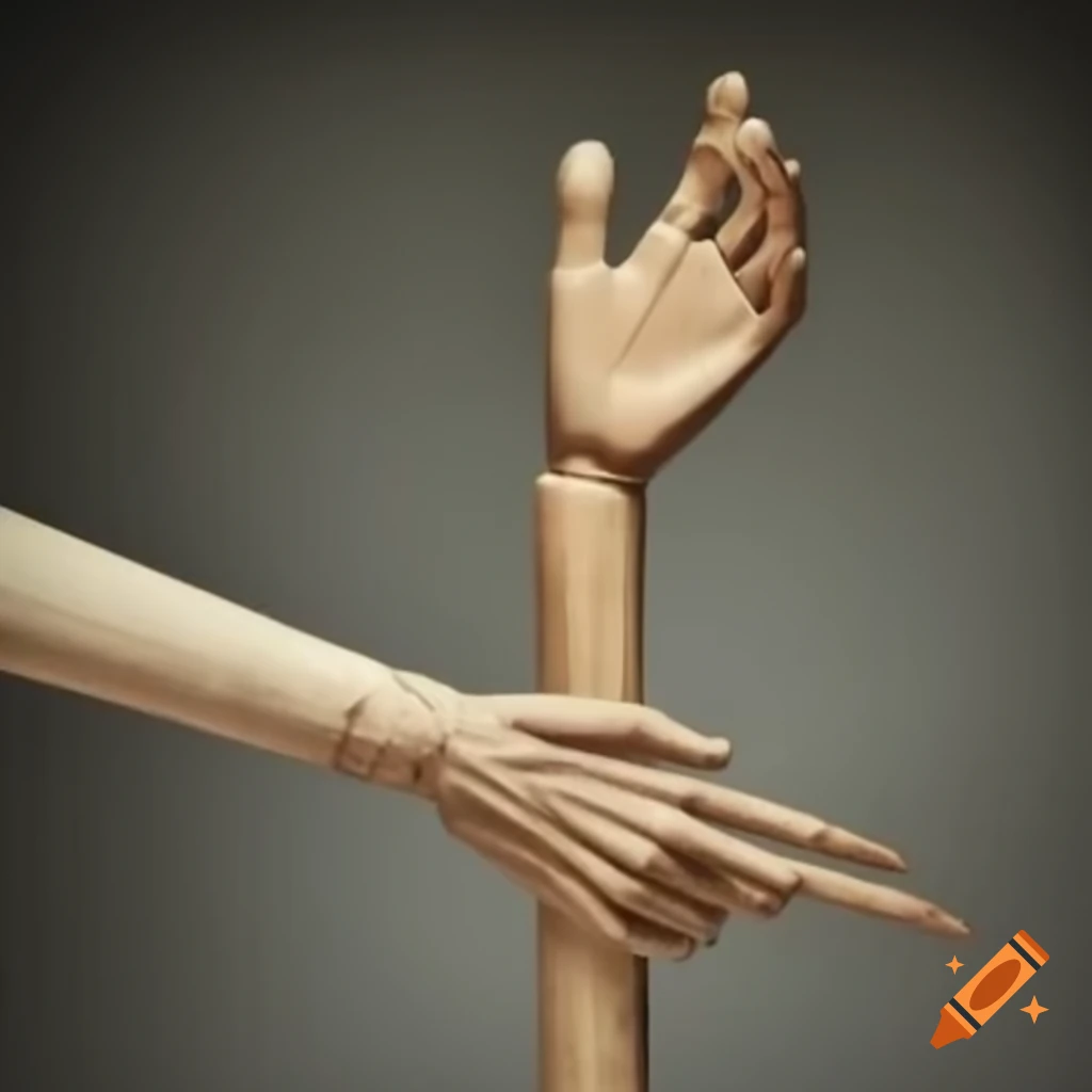 Lifelike human hand on a stick reaching out for handshake on Craiyon