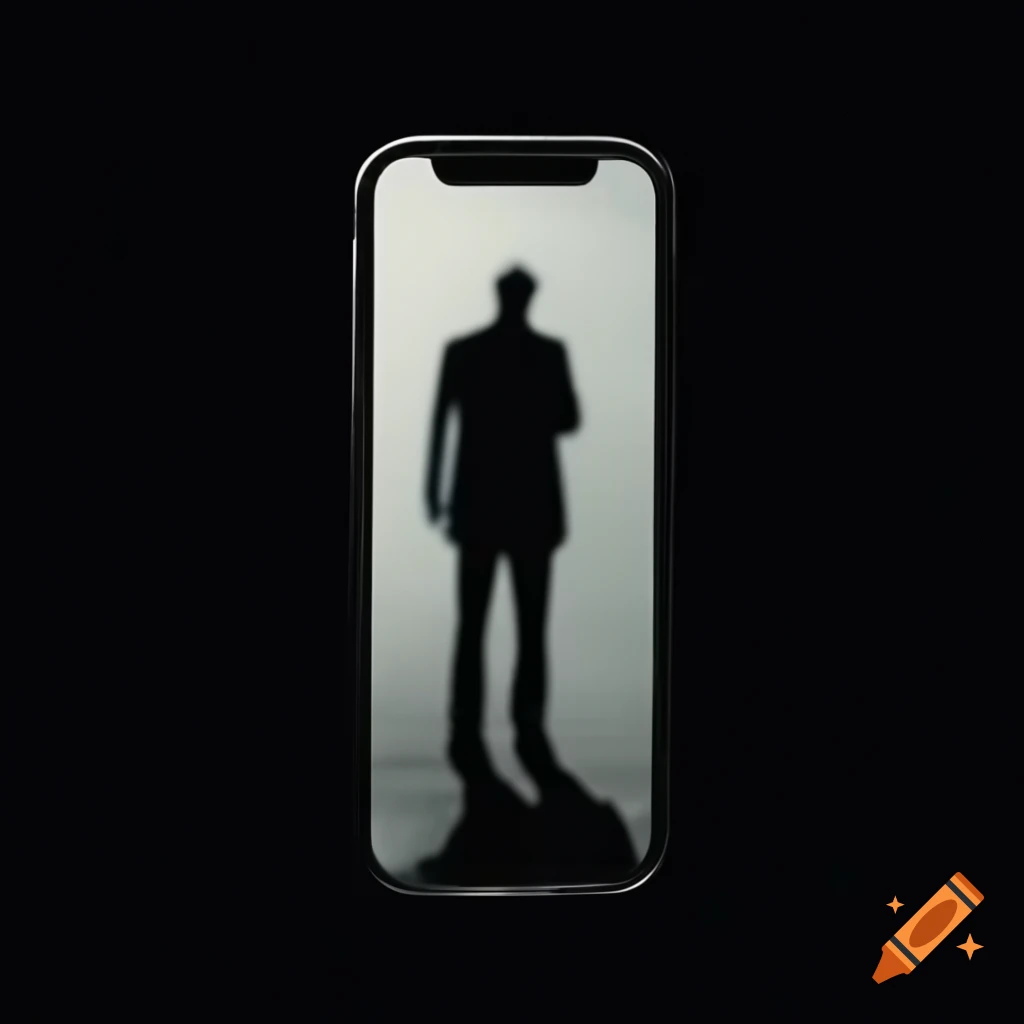 Phone screen reflecting shadow of a figure, creating a suspenseful ...