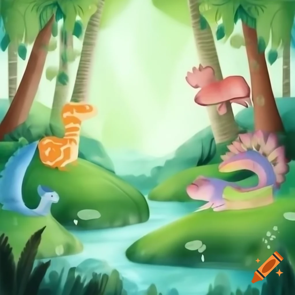 Illustration of diverse creatures living in lush Emerald Forest ...