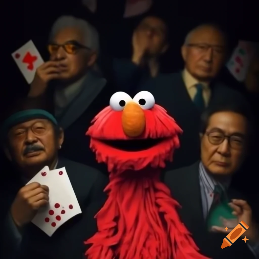 Stylized portrait of Elmo wearing sunglasses in a serious blackjack ...