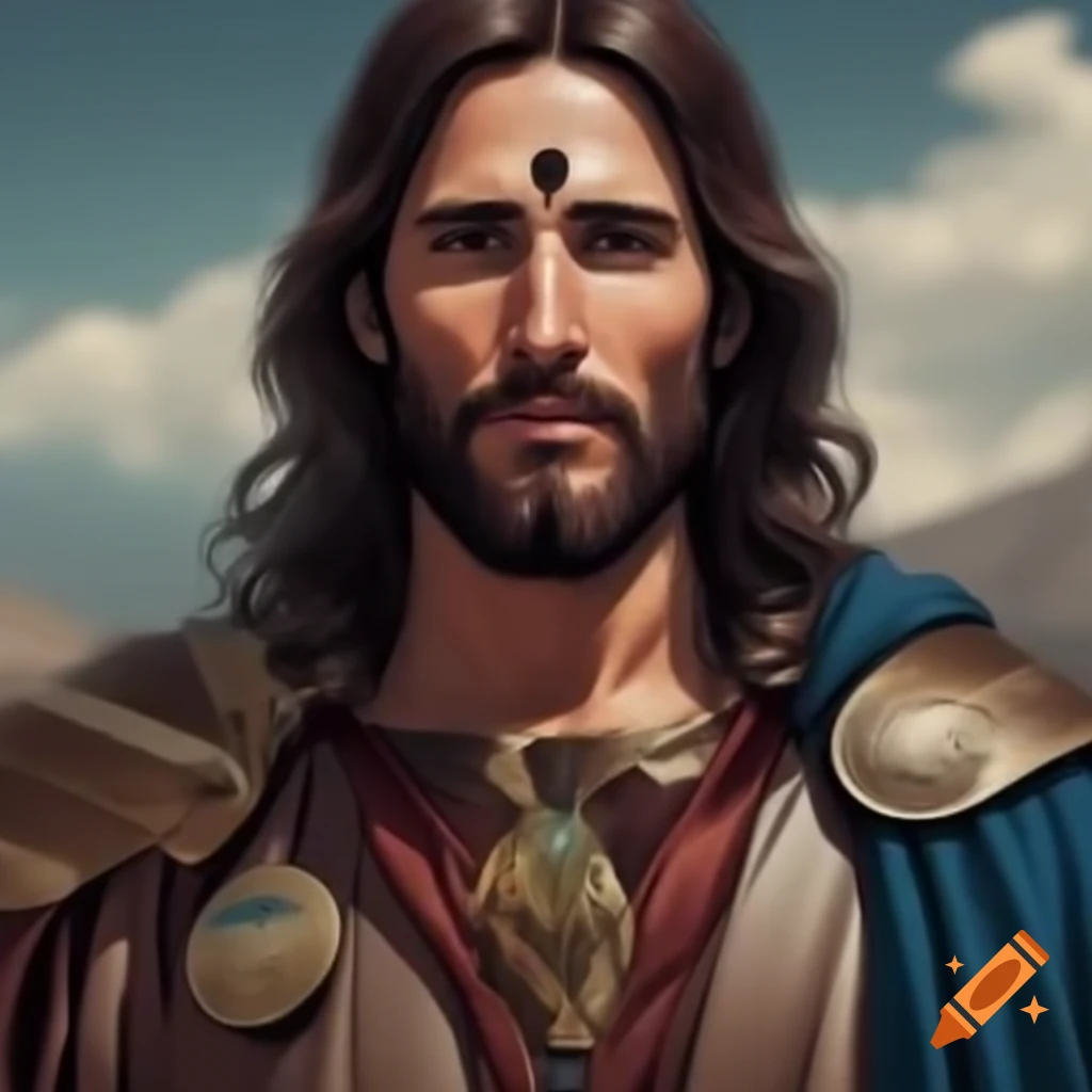Jesus in modern armor suit with TON badge on forehead on Craiyon