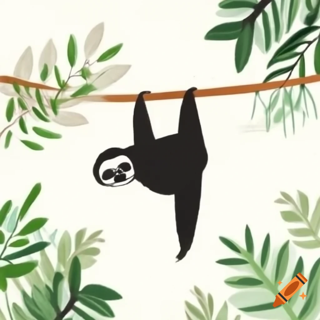 Stylized sloth silhouette in minimalist design among rainforest canopy ...