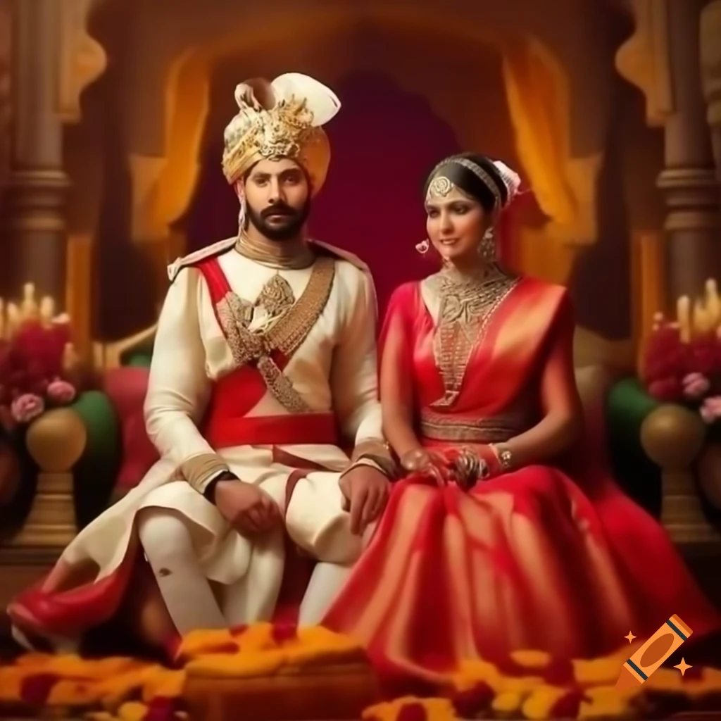 Indian royal wedding ceremony with king and queen in traditional attire ...