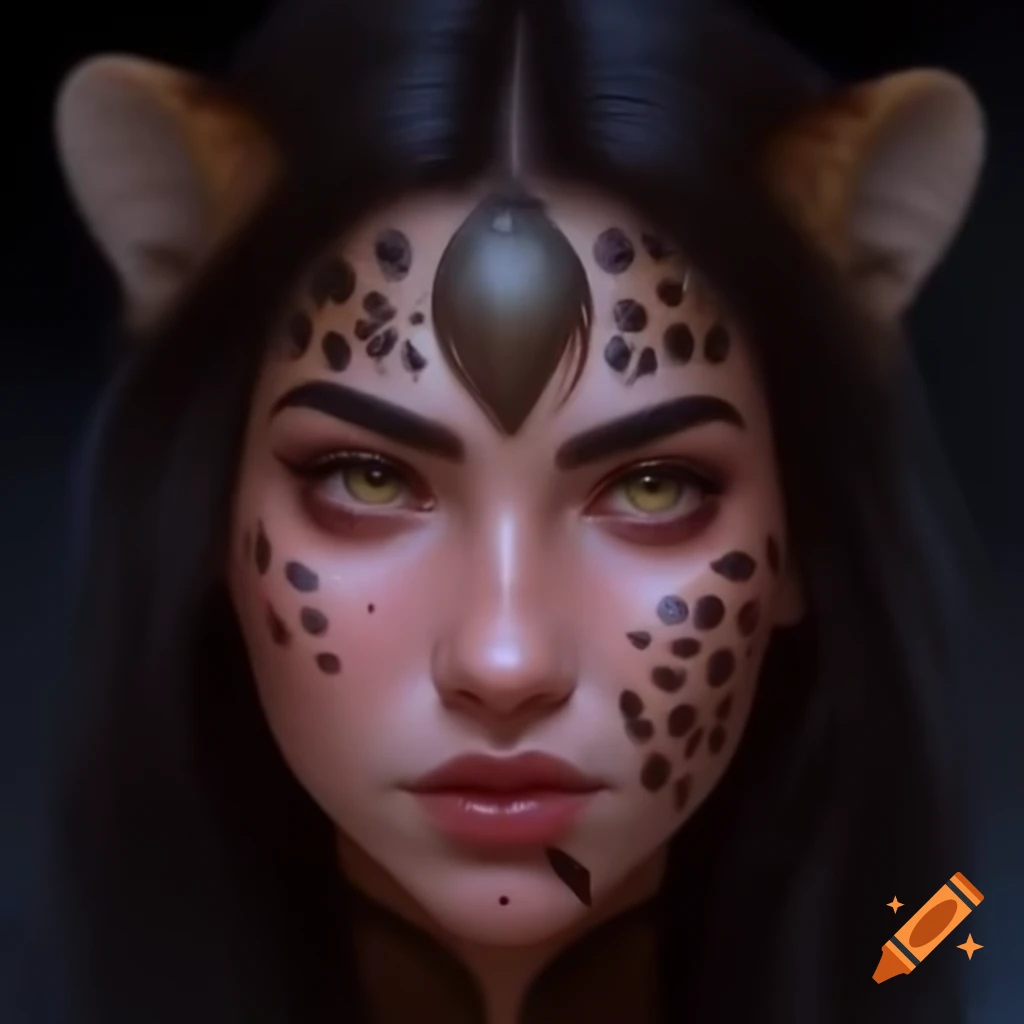 Hyper realistic woman with leopard print face and leopard ears on Craiyon