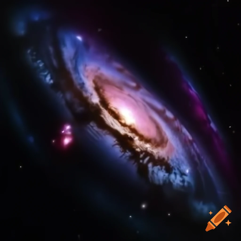 Vibrant galaxy in deep space with swirling arms of stars in blue, purple, and gold on Craiyon