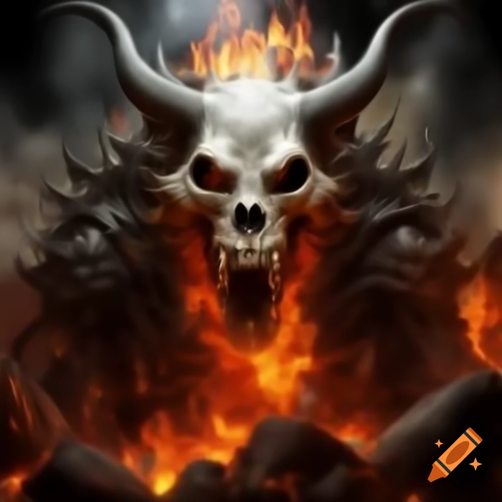 Majestic beast skull surrounded by flames breathing fire on Craiyon