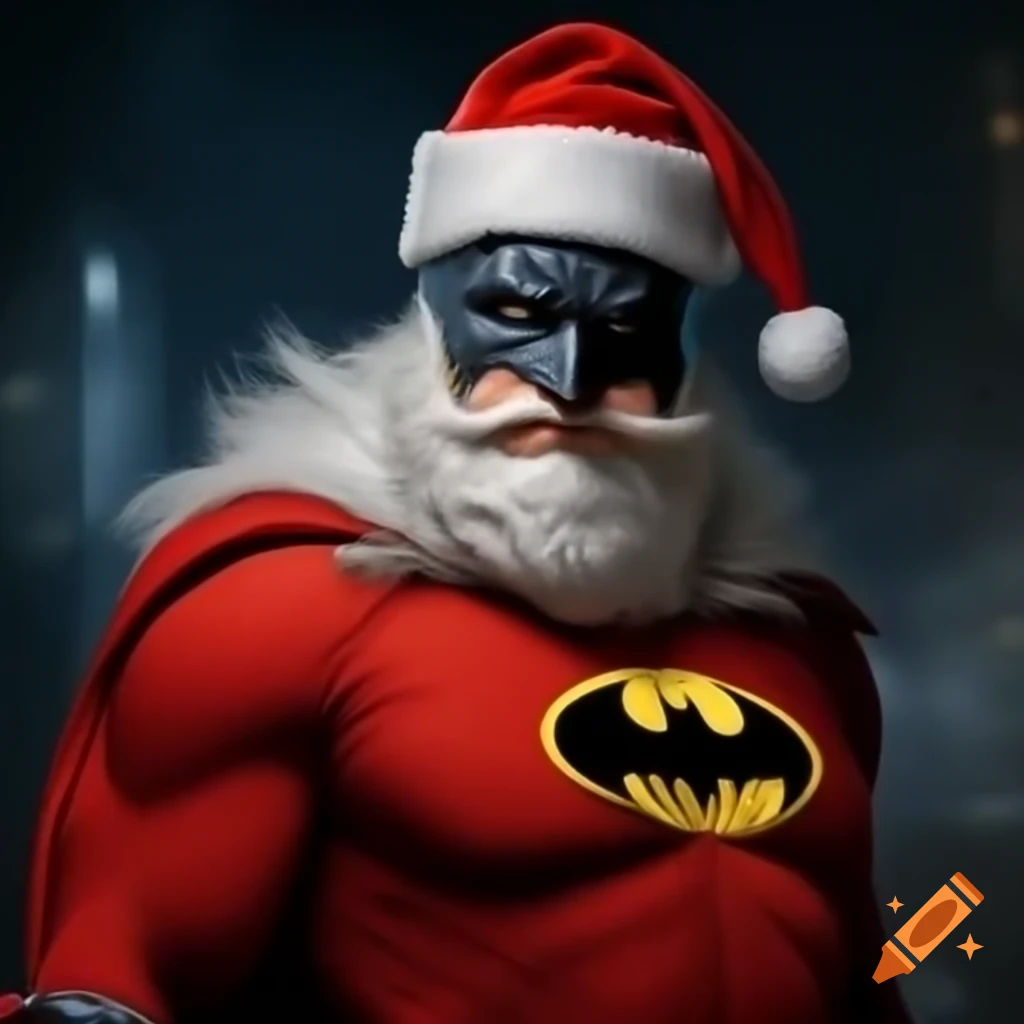 Santa dressed in batman costume on Craiyon