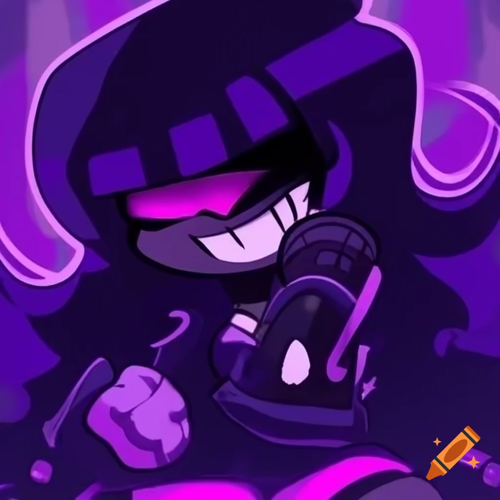 Girl with purple hair and eyes in dark jacket and purple skirt, fnf ...