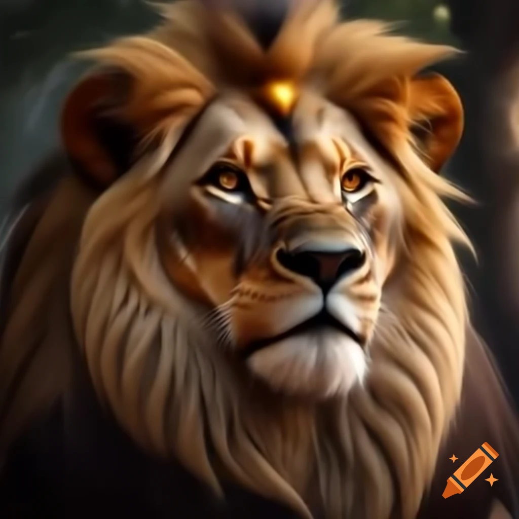 Regal anthropomorphic lioness with human face and golden mane on Craiyon