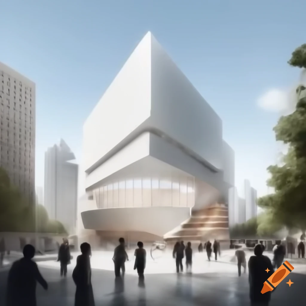 Futuristic government building in bustling capital city with high-tech ...