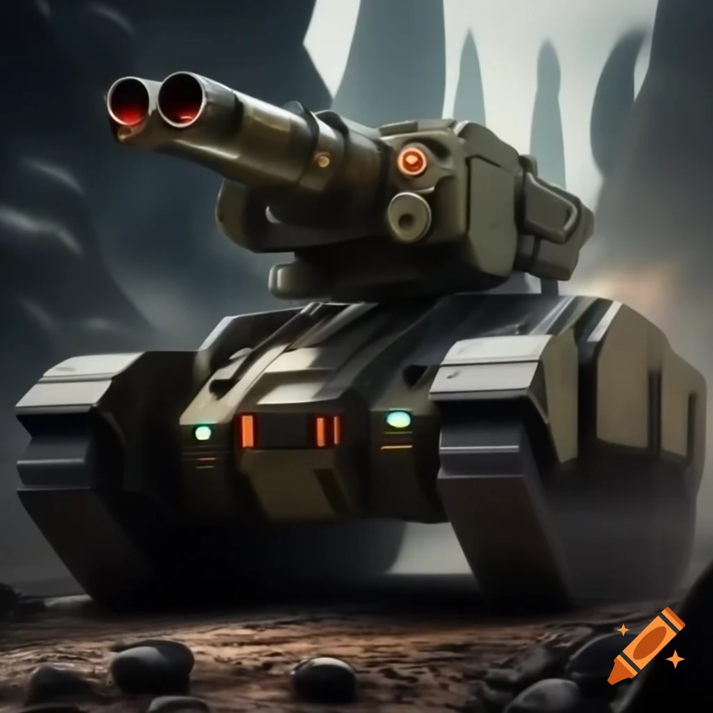 Photorealistic futuristic robo tank artillery with triple barrel ...