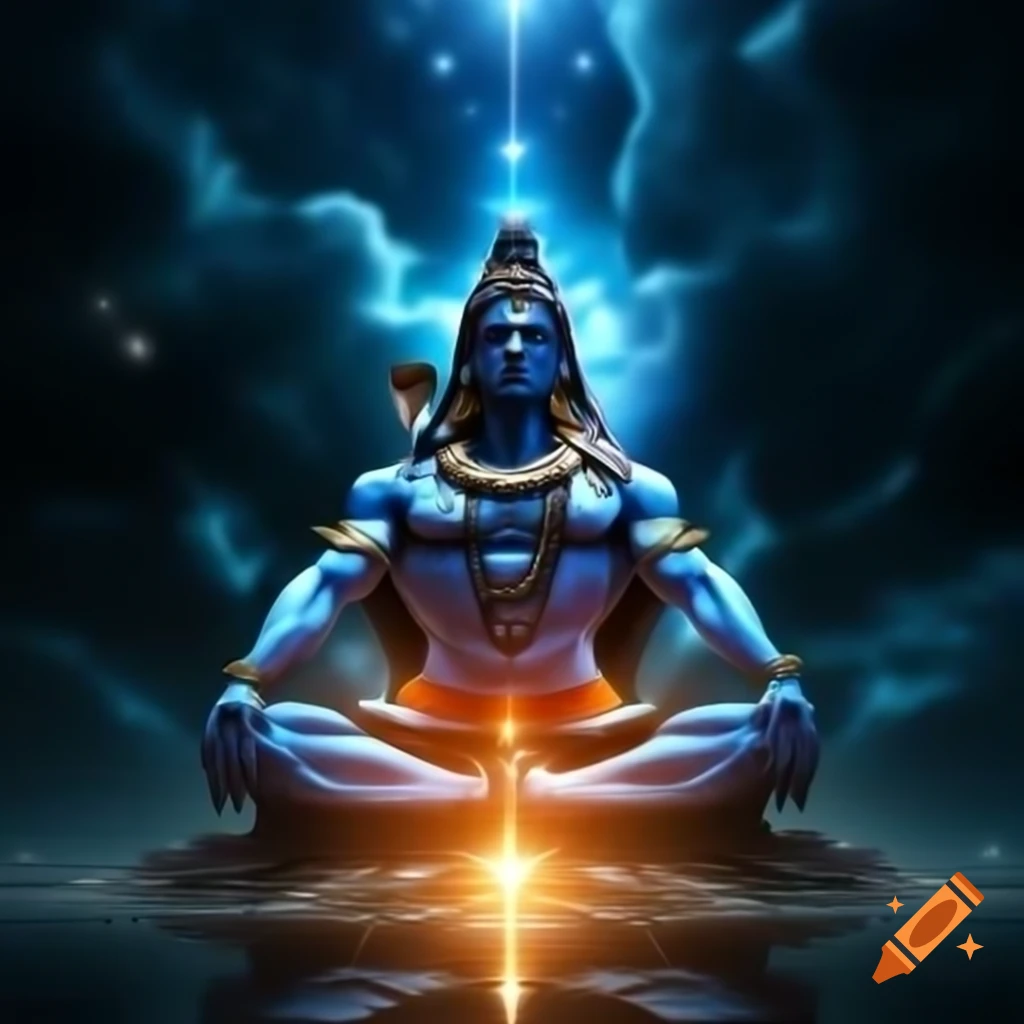 Celestial representation of Lord Shiva in meditation against cosmic ...