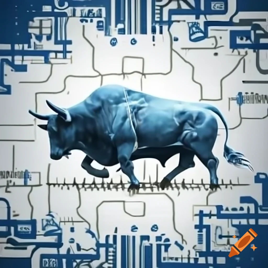 Detailed blueprint of a bull with circuit patterns symbolizing bullish ...